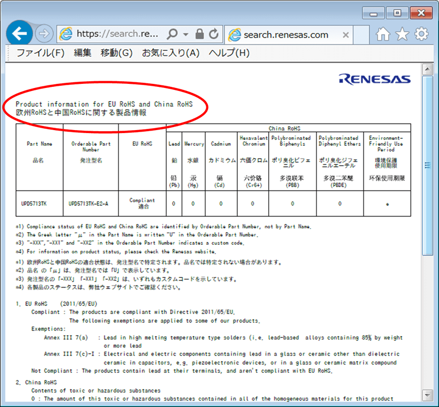 RoHS簡易証明書(製品別)マニュアル | Renesas