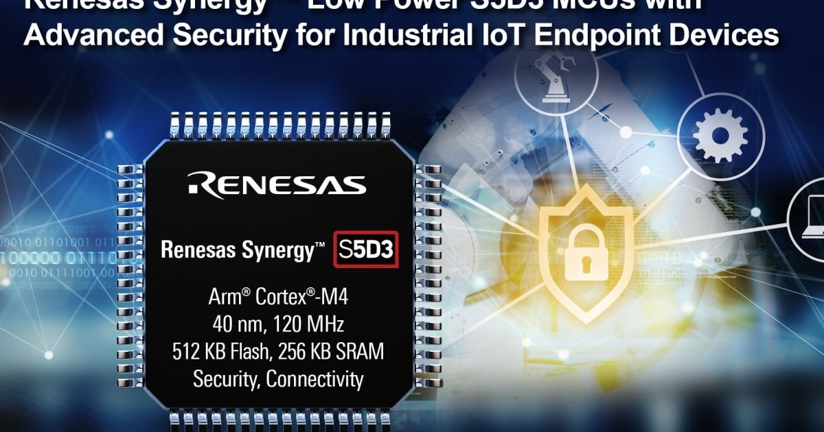 Renesas Synergy™ Platform Adds Low Power S5D3 MCU Group with Advanced Security for Industrial ...