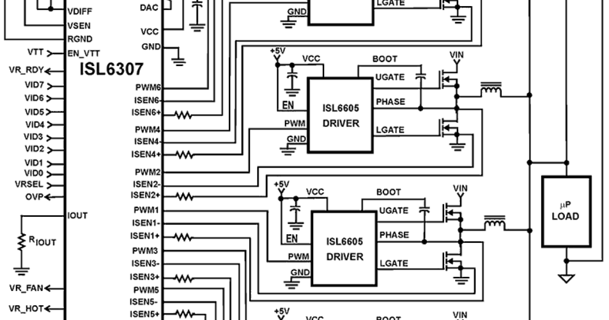 ISL6307 - 6-Phase PWM Controller with 8 Bit VID Code Capable of ...