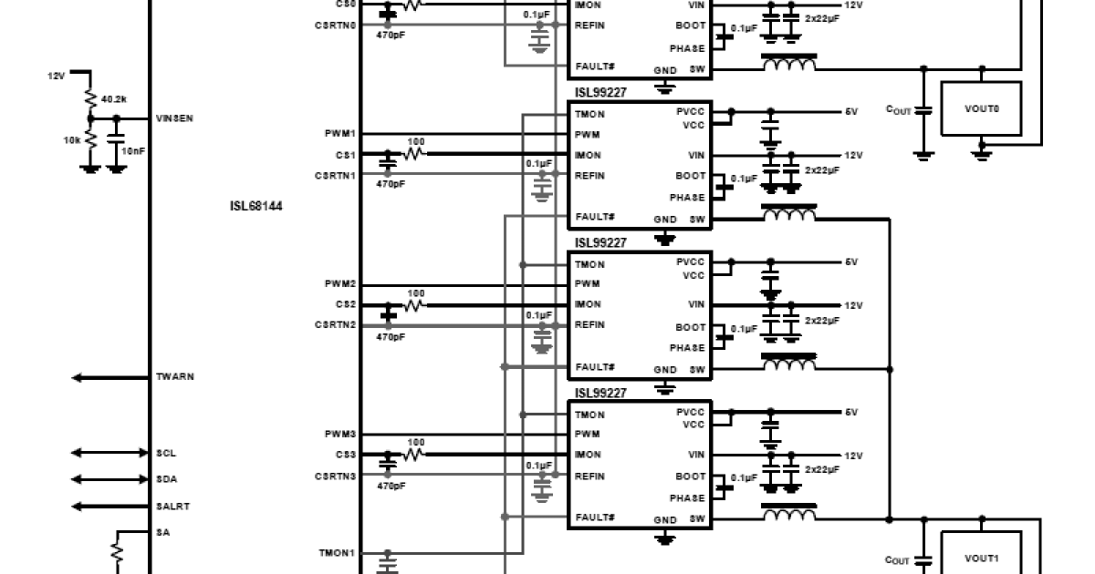 ISL68144 - Digital Dual Output, 4-Phase Configurable, PWM Controller with PMBus for Cavium ...